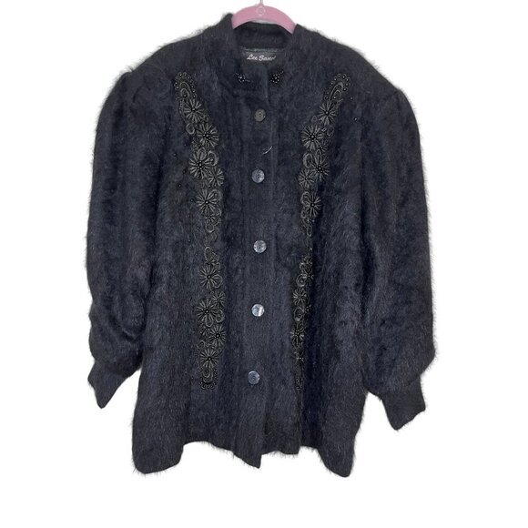 Lee Sands | Jackets & Coats | Rabbit Angora Hair Beaded Jacket Black ...
